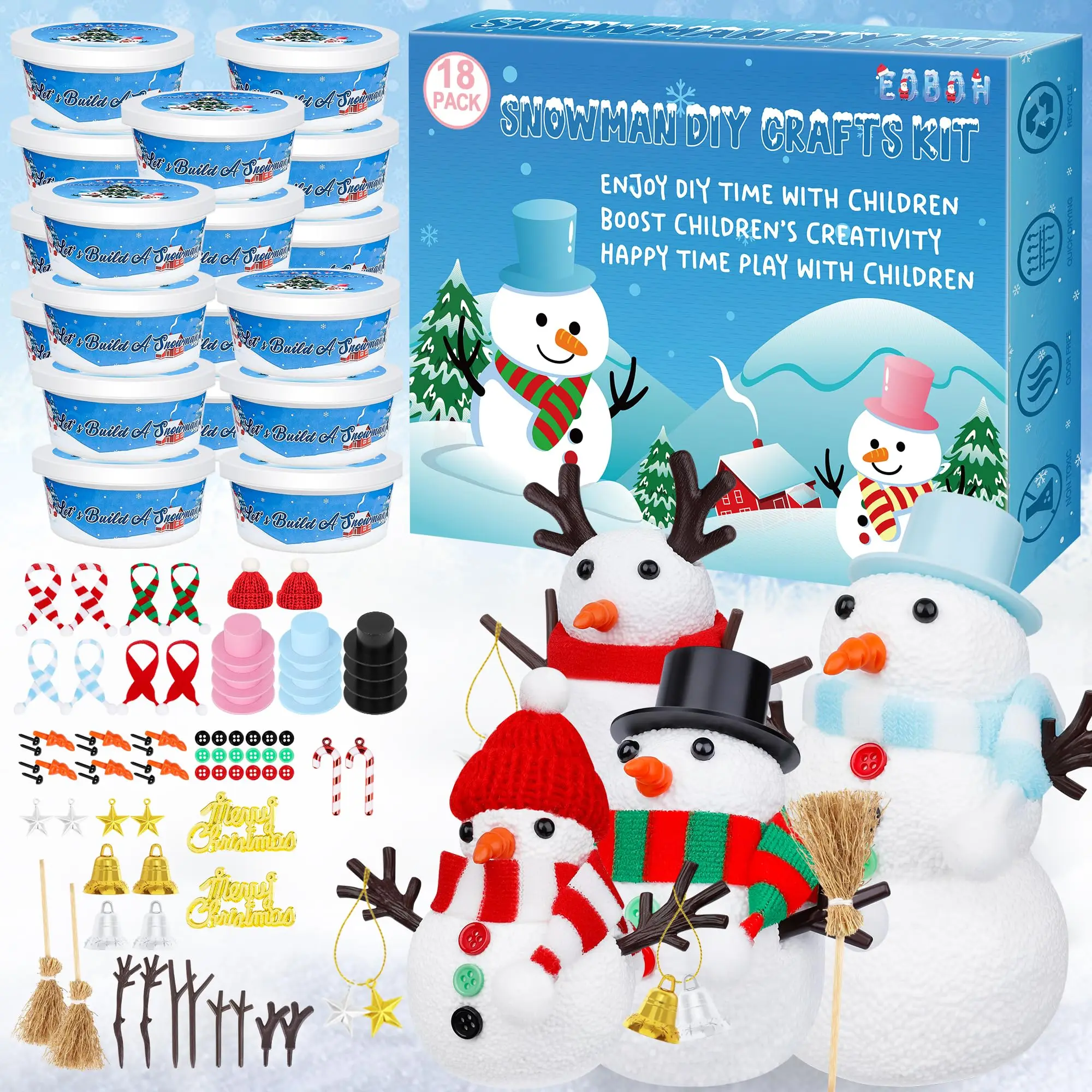 18 Piece Snowman Kit Build A Snowman Craft Kit For Kids Christmas ...