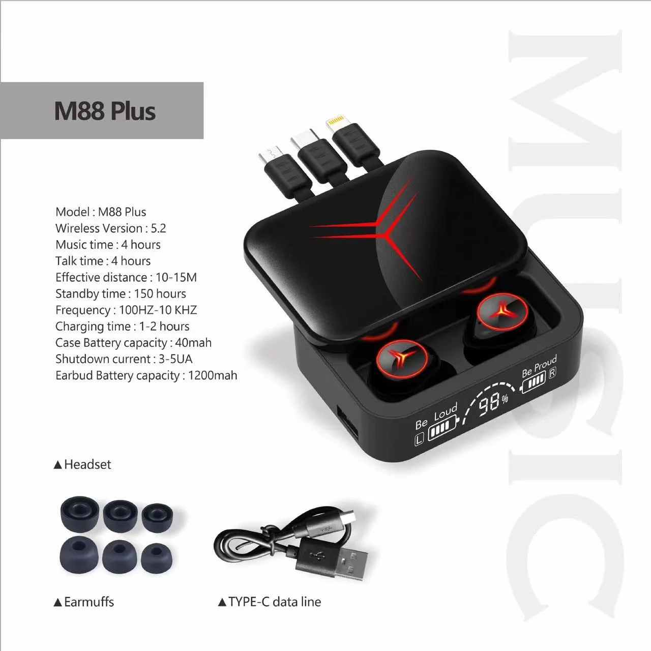 New Arrived M88 Plus V5.2 Tws Wireless Earphone Gaming Stereo Earbuds ...