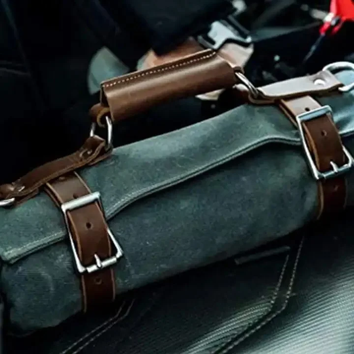Heavy Duty Waxed Canvas Motorcycle Tool Roll Bag Small Tool Bag Wrench ...