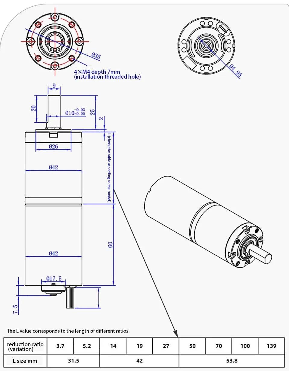 12V/24V DC Planetary Gear Motor 42mm Brushless Motor with Bracket 42GP-4260