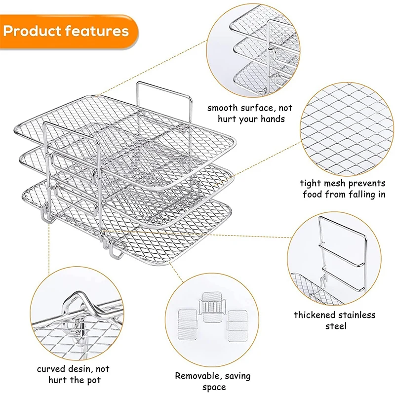 Stainless Steel Air Fryer Rack For Double Basket Air Fryers Multi-layer ...