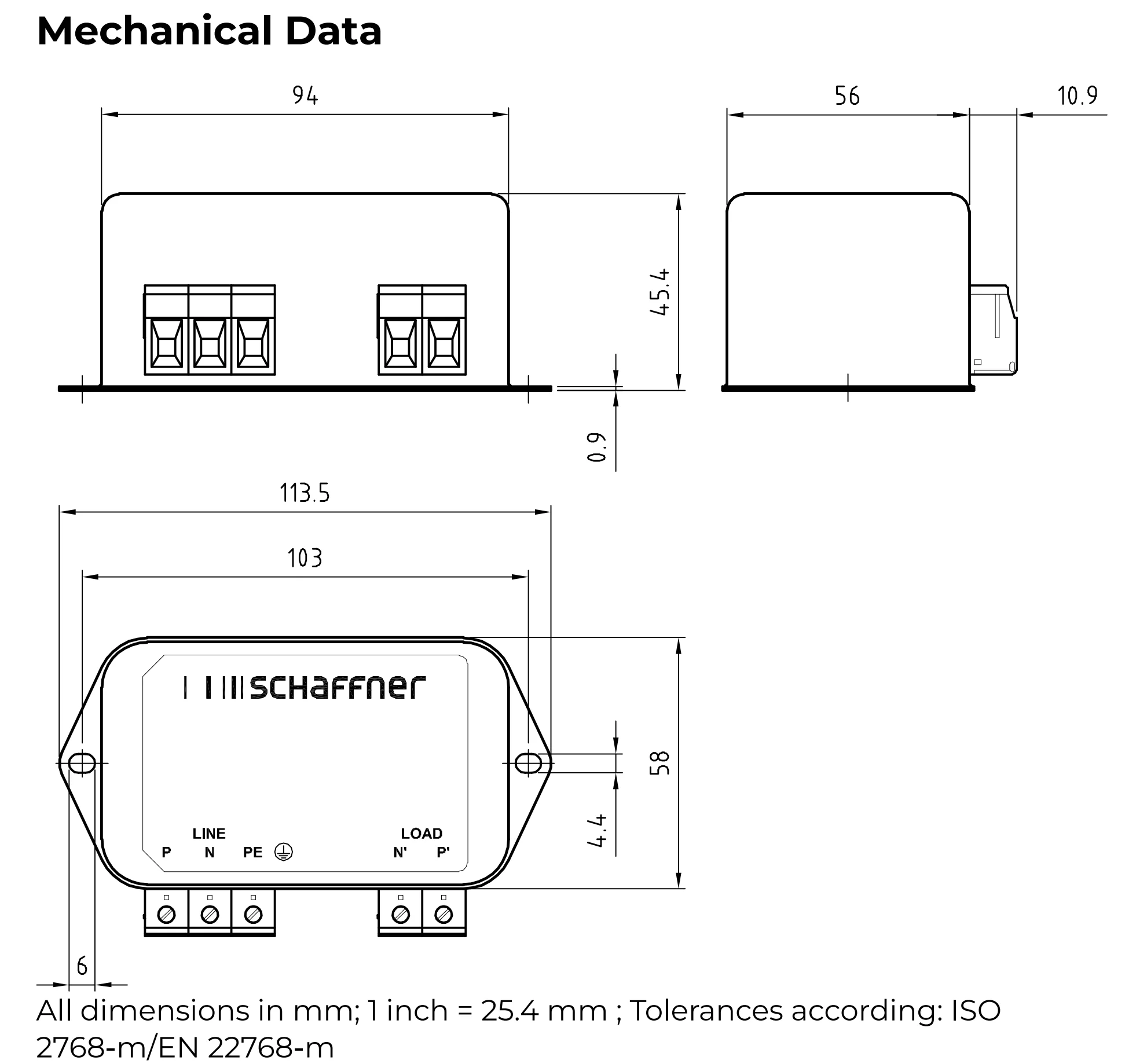 Schaffner High Performance Single-phase Filters Fn2415 Series Fn2415-10 ...