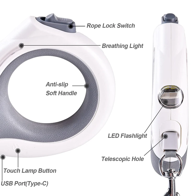 Retractable Dog Leash With Ultra Bright Led Light Hands-free 360 Tangle ...