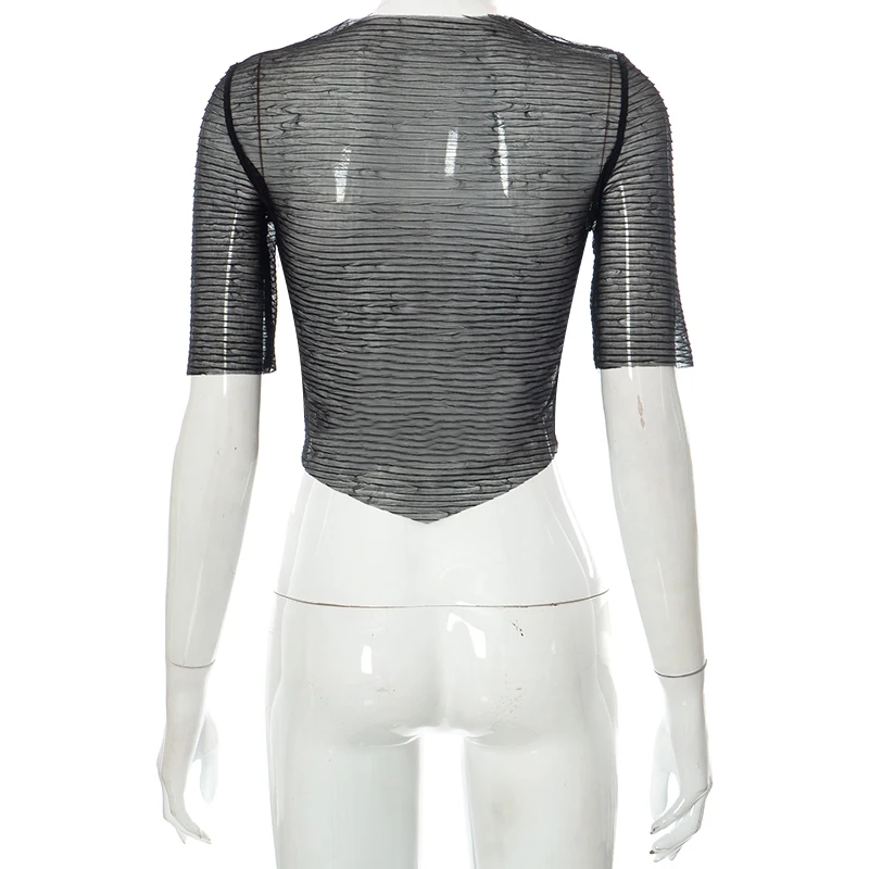 Sexy Women’s O-Neck T-Shirt - See Through Transparent Mesh Short Sleeve ...