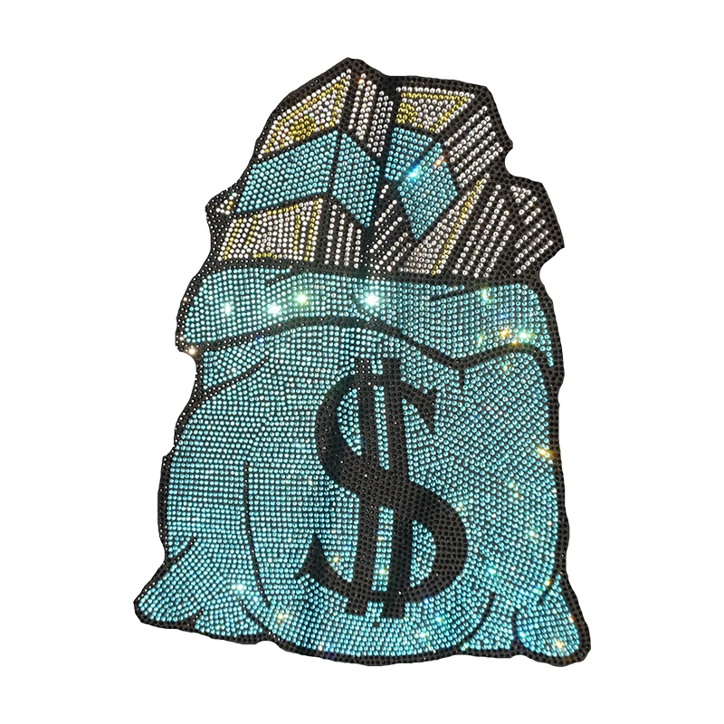 Free Sample Custom Money Bag Hotfix Rhinestone Transfers Strass ...