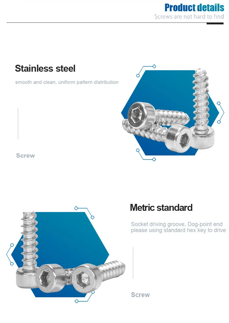Stainless Steel M2 M2.6 M3 M4 M5 Hex Socket Head Cap Self Tapping ...