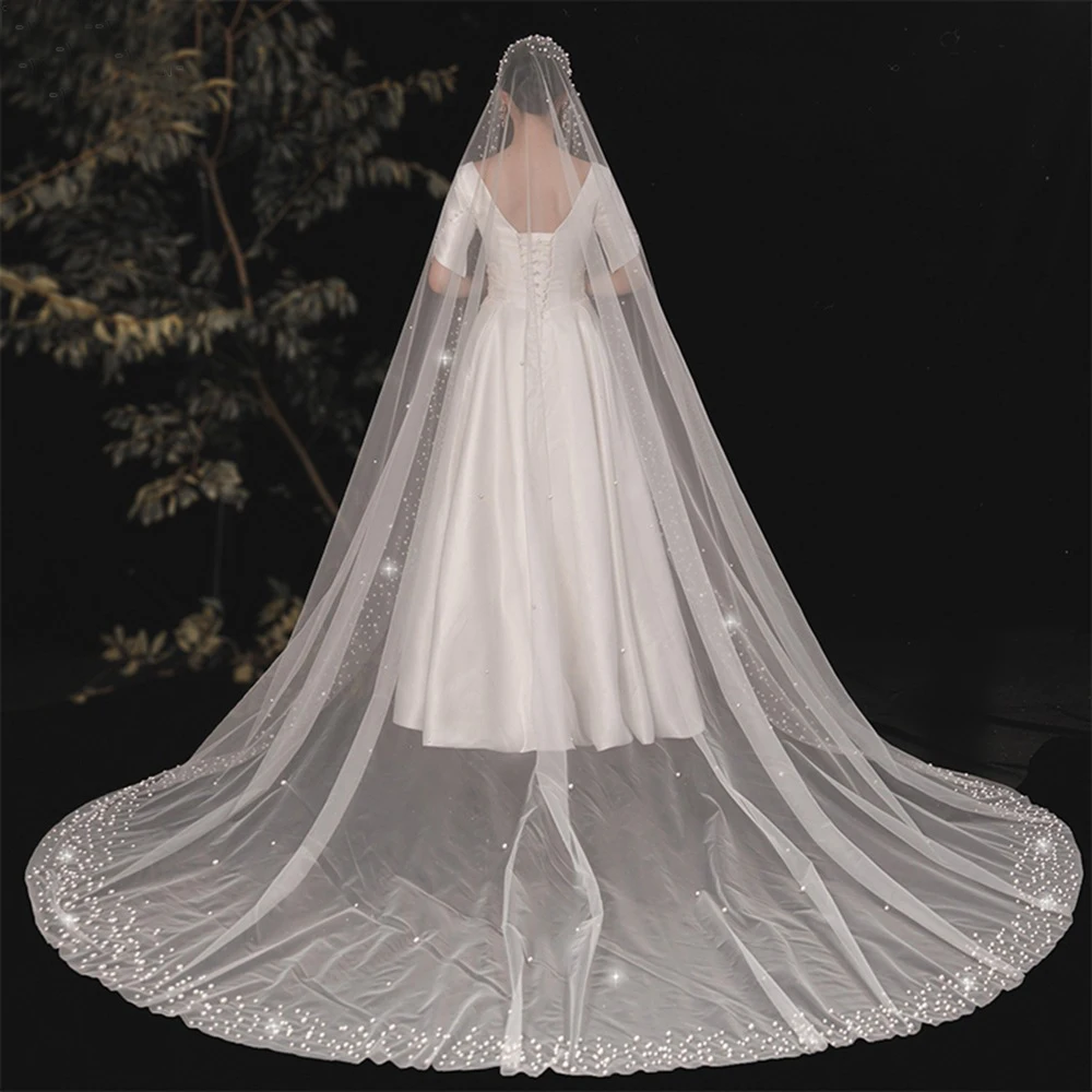 Luxury Nail-Bead Bridal Veils Ultra-Long Grag Yarn Korean Version ...