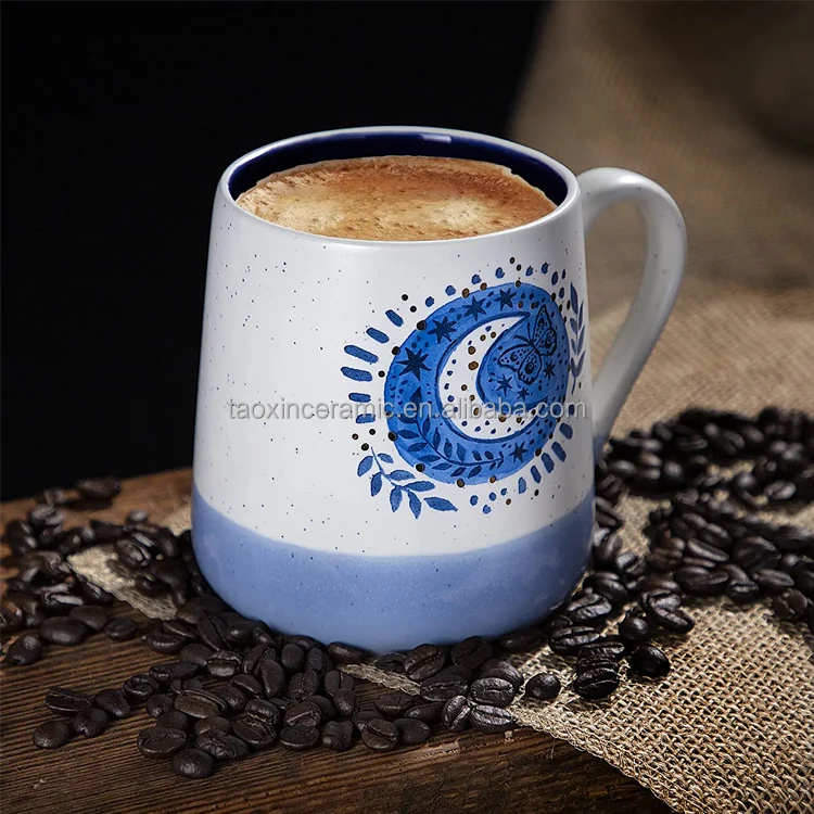 Taoxin 20oz Stoneware Coffee Mugs Blue & White Celestial Mugs For Tea,Latte,And Hot Chocolate ...