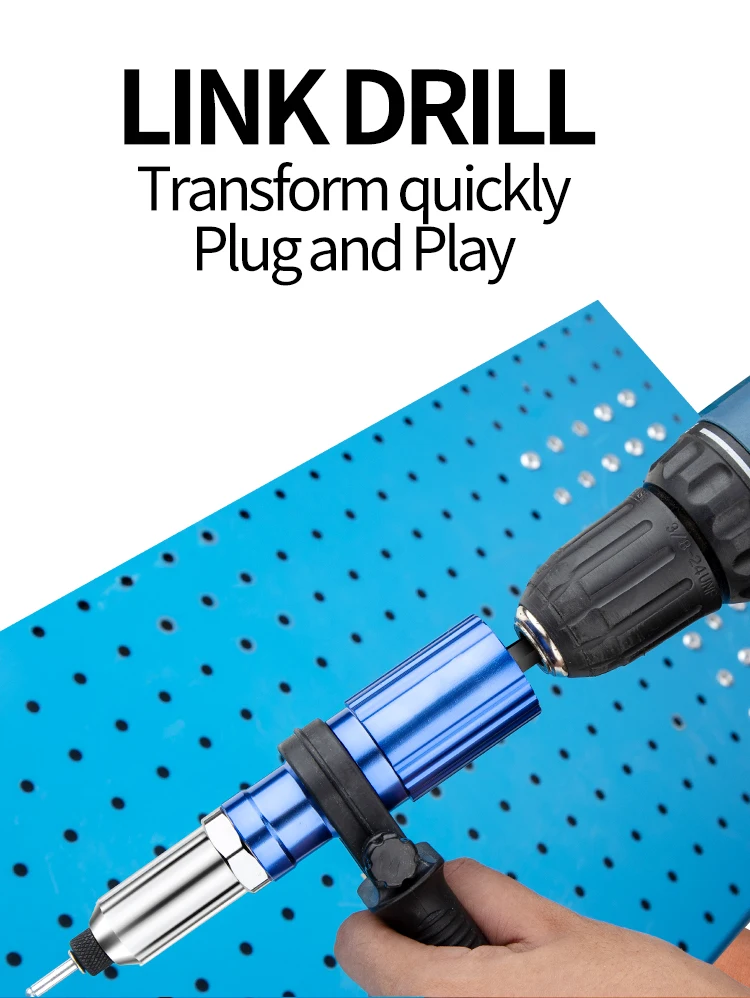 Electric Rivet Drill Adapter Cordless Insert Nut Gun Pull Riveting Tool ...