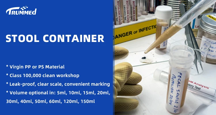 Lab Use Stool Container 40ml PS Material - Sterile & Clear