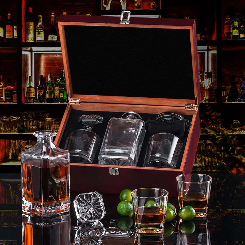 Whiskey Decanter Gift Box - Custom Etched Set with 4 Glasses
