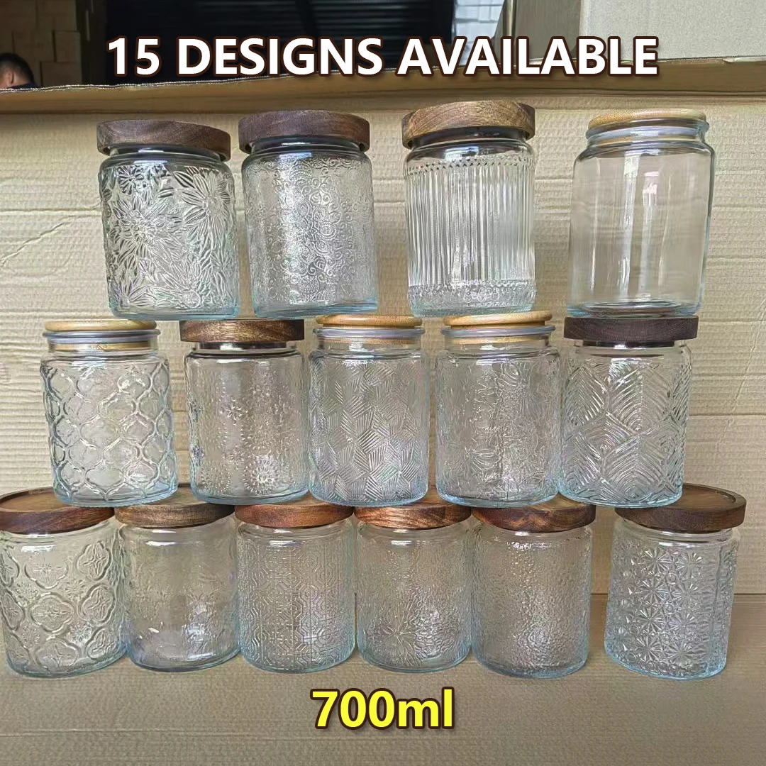Embossed Pattern Food Storage Glass Jars - Durable & Decorative