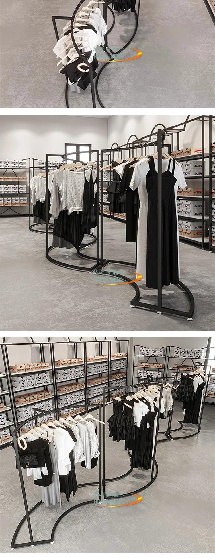 Curve Shape Black Women's Clothing Display Rack Clothes Store Shelf ...