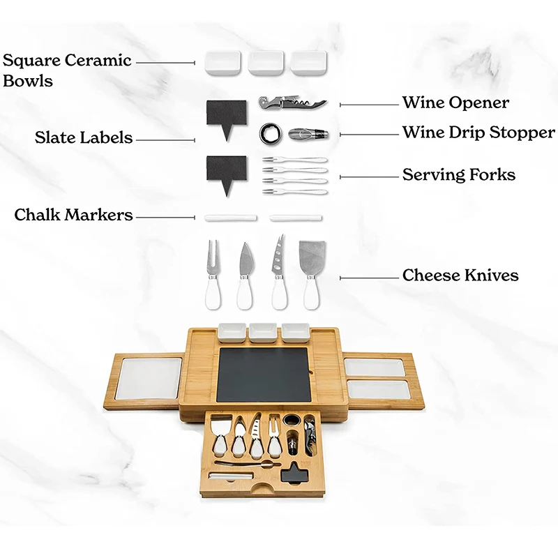 High Quality 4 Drawers Large Charcuterie Board Set Bamboo