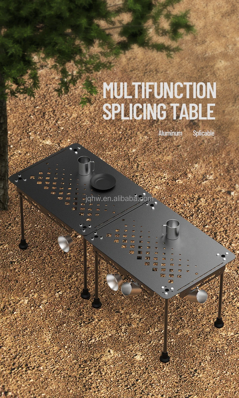 Outdoor Aluminum Spliced Folding Picnic Camping Table With Side Hanging ...