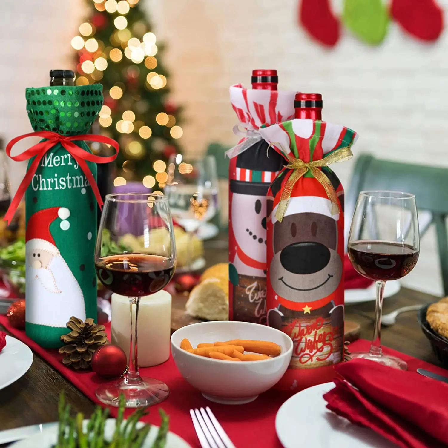 Decorative Christmas Wine Bottle Cover Bags Merry Christmas Decor For ...