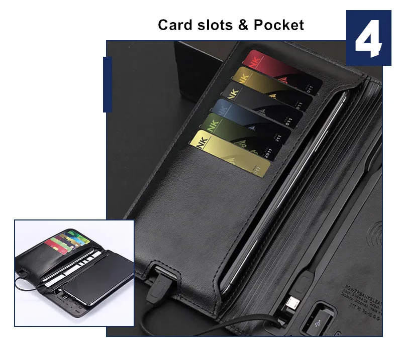 2022 Hight Quality Power Bank Wallet with RFID Wireless Charger