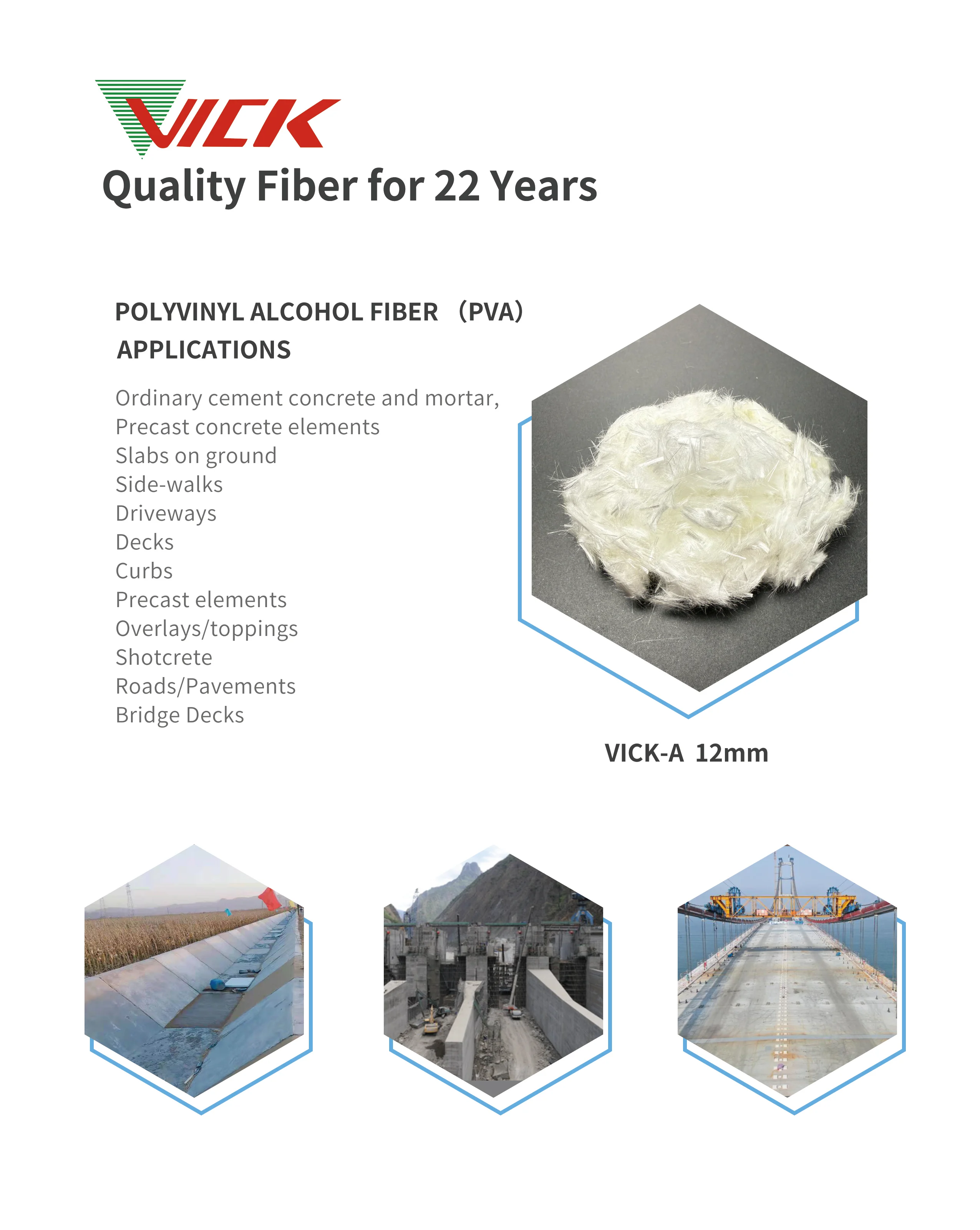 VICK VICK-A Polyvinyl Alcohol Fiber (PVA Fiber) 12mm Concrete Filling ...