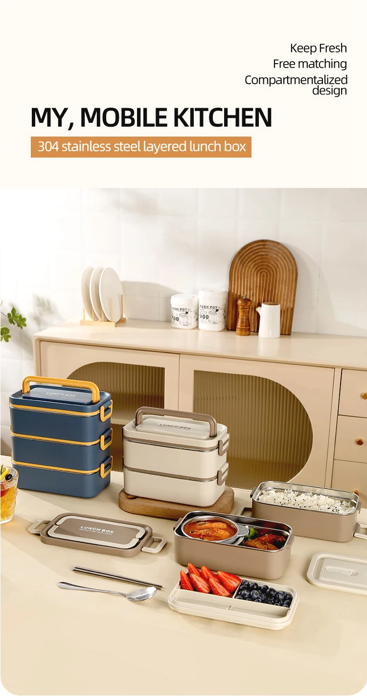 Custom Stackable Insulated Plastic Bento Box With Bag Thermal Stainless ...