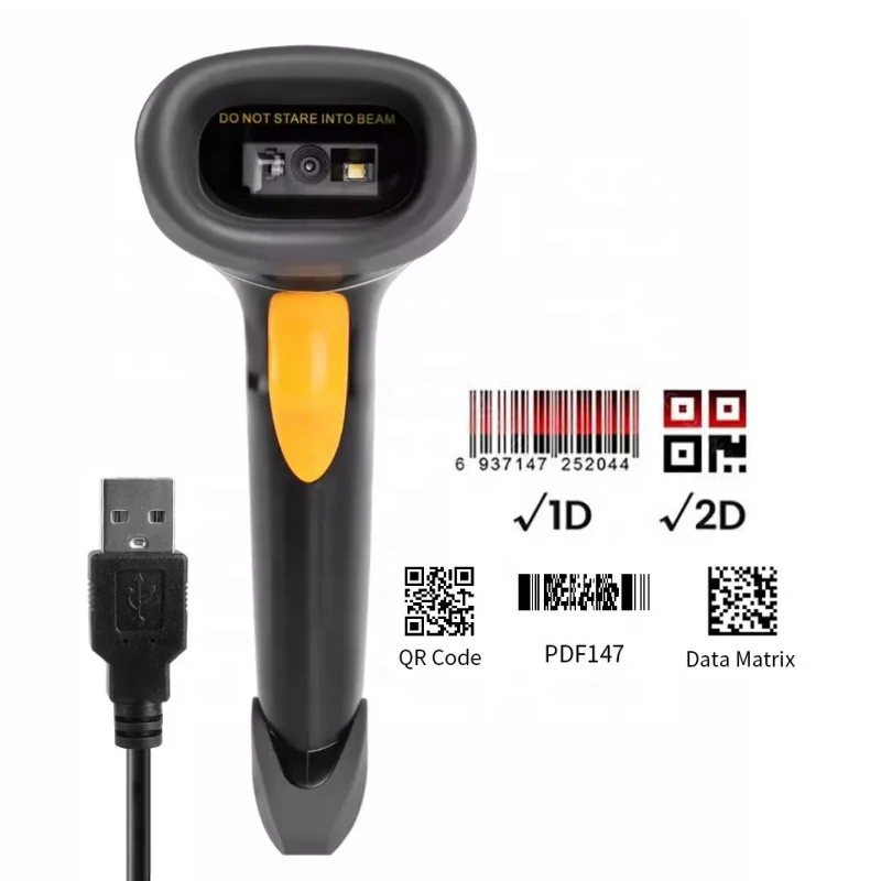 1D 2D CMOS USB Wired Scanning Gun Handheld QR Code Reader Library ...