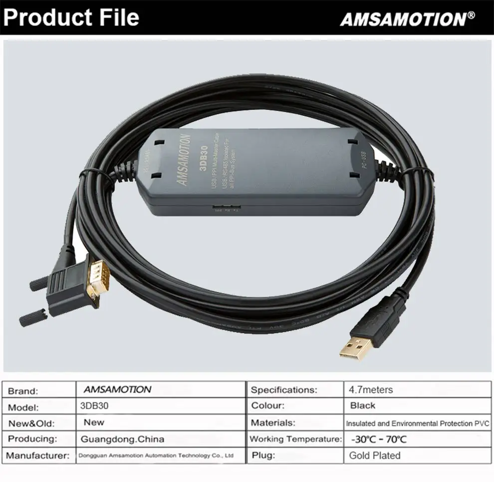 Amsamotion S7-200 Plc Programming Cable Industry Grade Isolation 3db30 ...