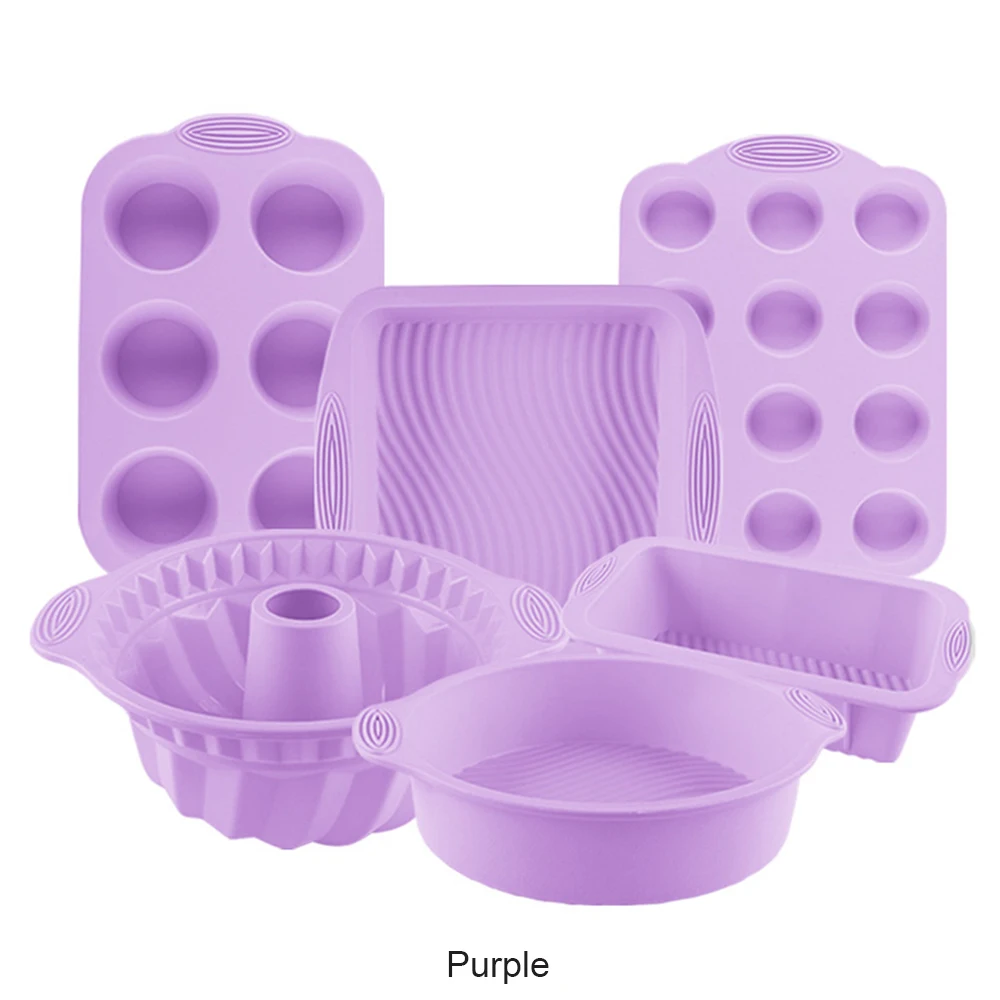 6 Pcs Silicone Bakeware Set Non Stick Baking Pans Cake Molds Set for ...