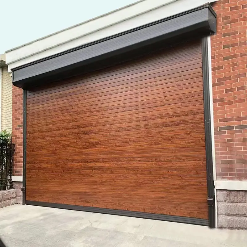 16x7ft Motorized Luxury Timber Finish Roller Shutter Garage Door Modern ...