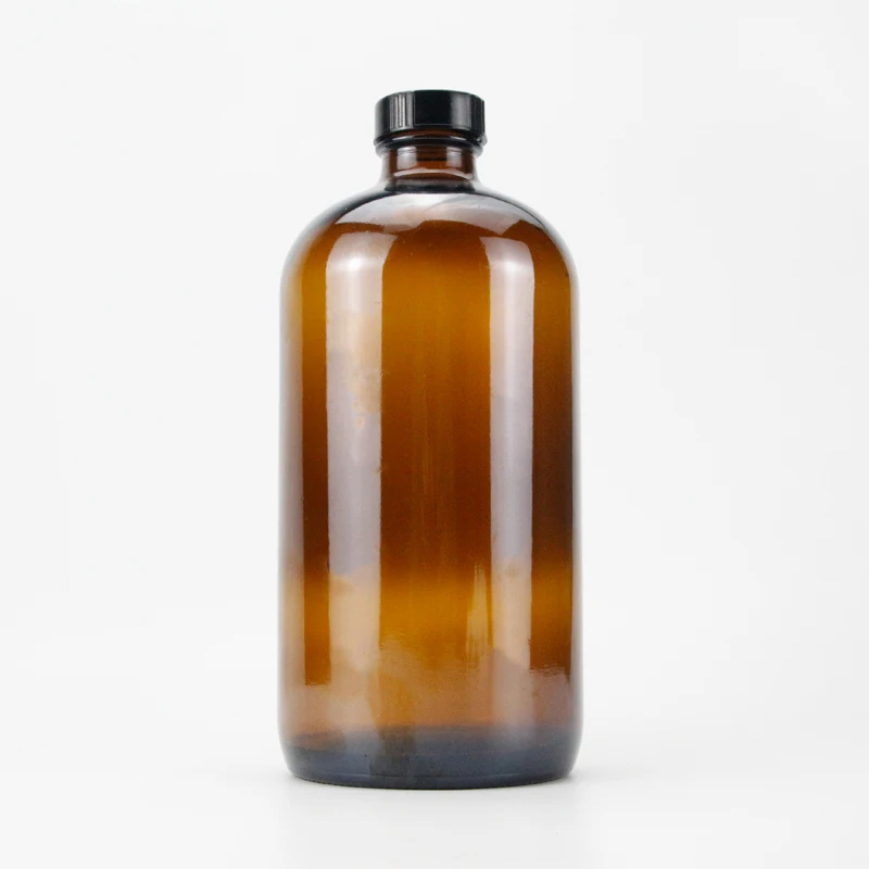 Custom 1000ml 1L round brown amber glass boston bottle with screw cap ...