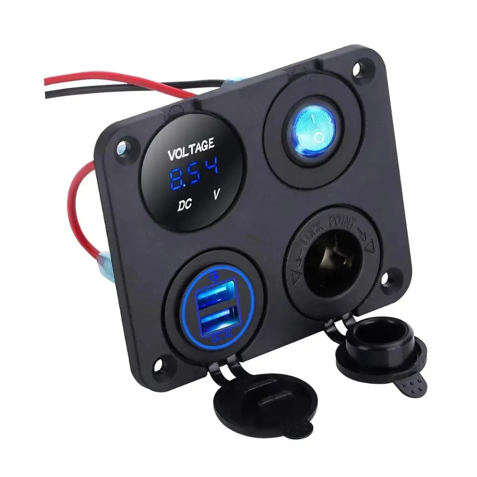 12v 4 In 1 Dual Qc 3.0 Usb Car Charger Led Voltmeter Power Outlet ...
