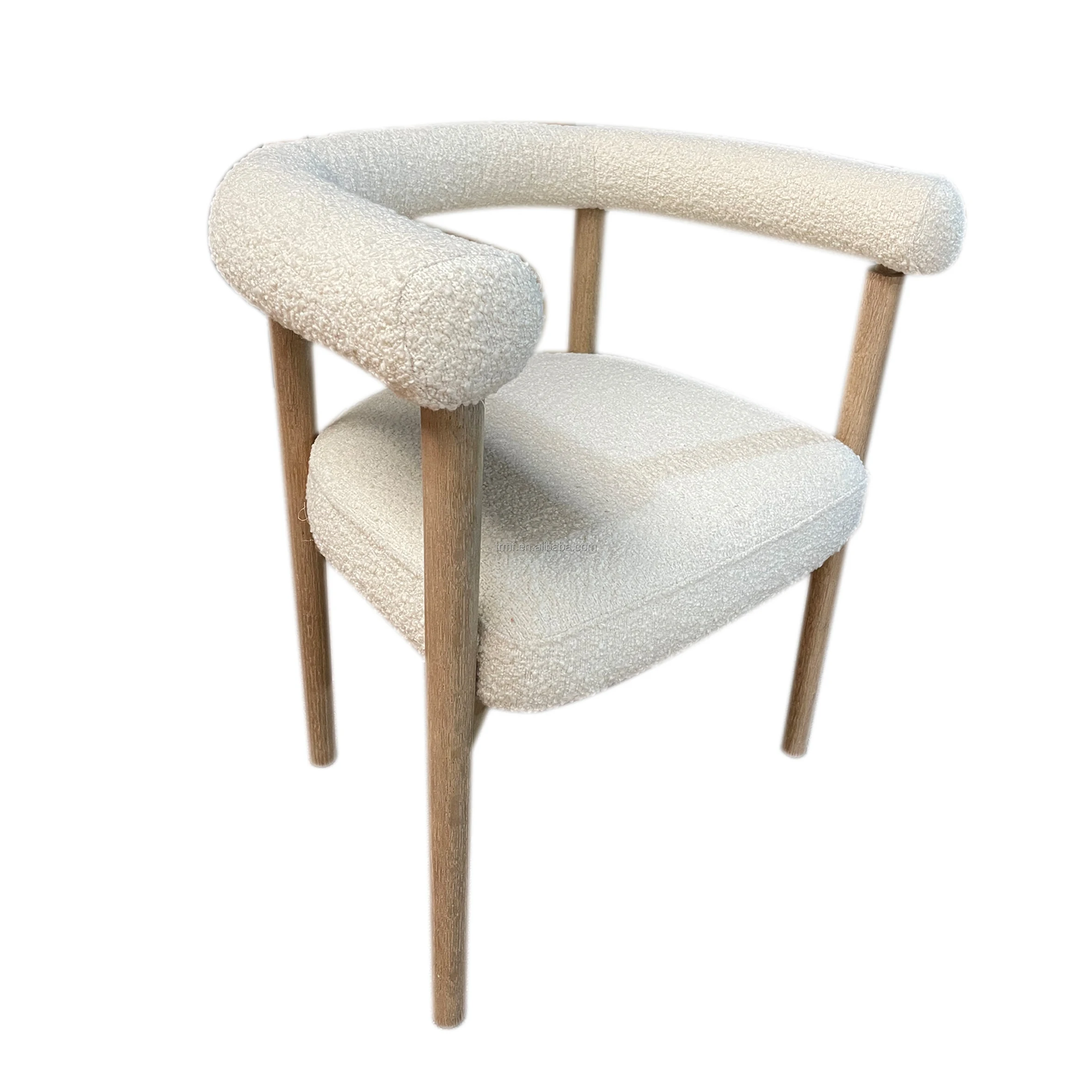 Nordic Style Wooden Dining Chair White Teddy Velvet Cushion Wooden Leg ...