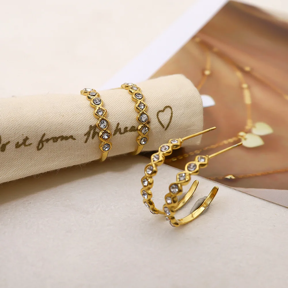 2023 Ins No Fading 18k Gold Vacuum Plated Stainless Steel C-shaped Zircon Earrings For Women ...