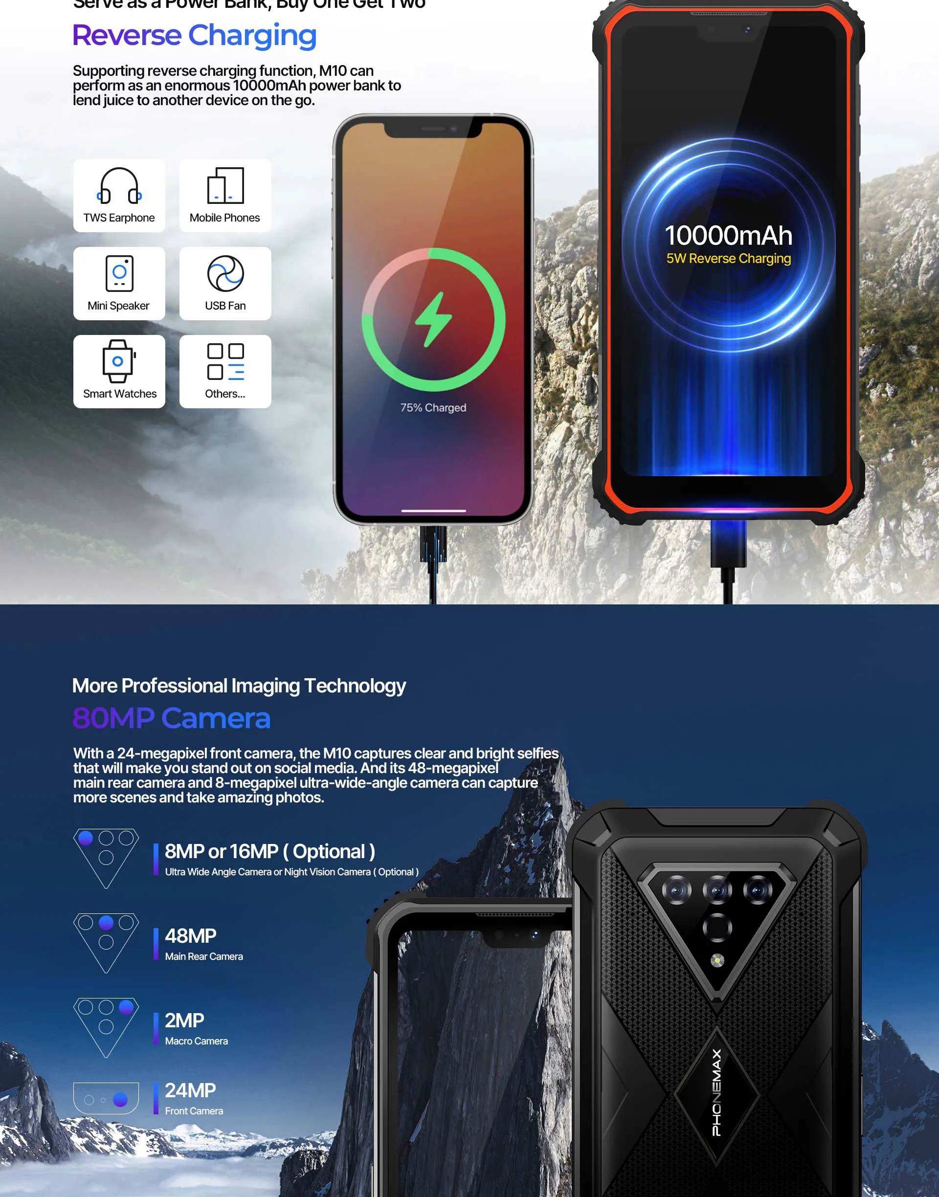 Phonemax Rugged Smartphone - IP68, 10000mah, 6GB RAM