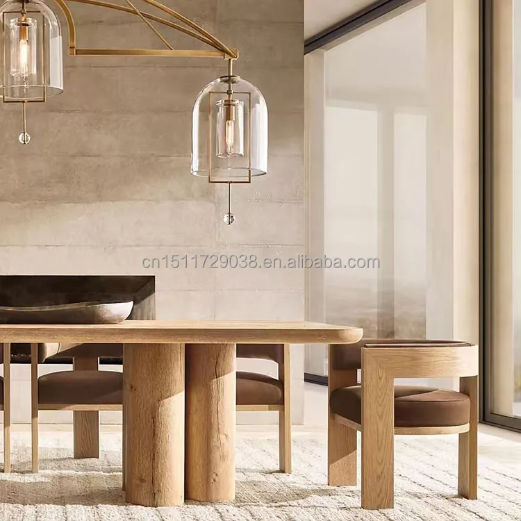 Contemporary Hotel Solid Wood Oak Dinning Table Set 8 Chairs Dining ...