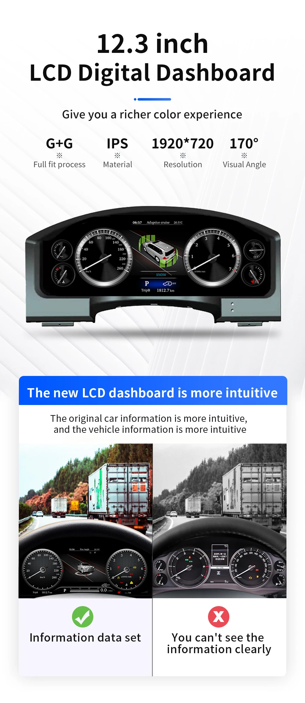 12.3" Digital Instrument Cluster for Land Cruiser LCD Dashboard