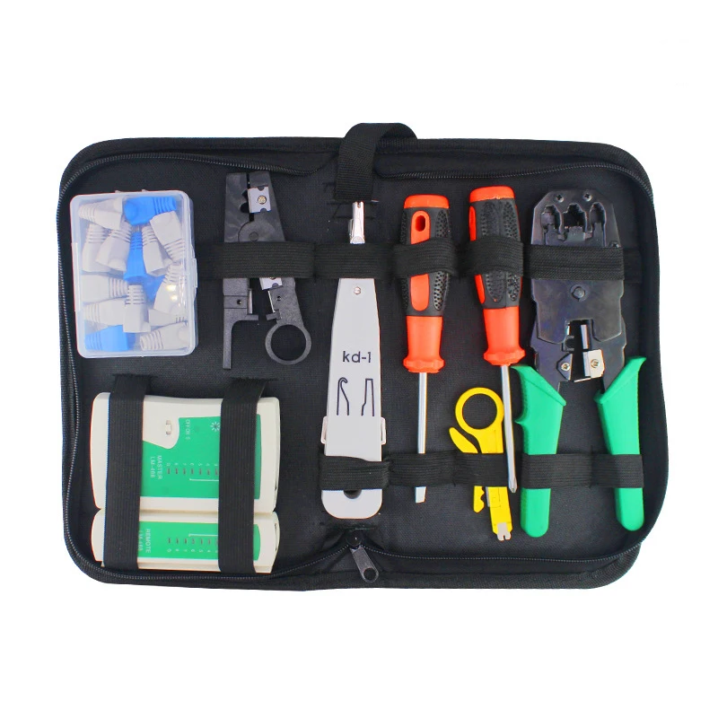 TOOLKIT NETWORK REPAIR INCLUDING CRIMPING LAN TESTER RJ45 RJ11 PLUG AND ...