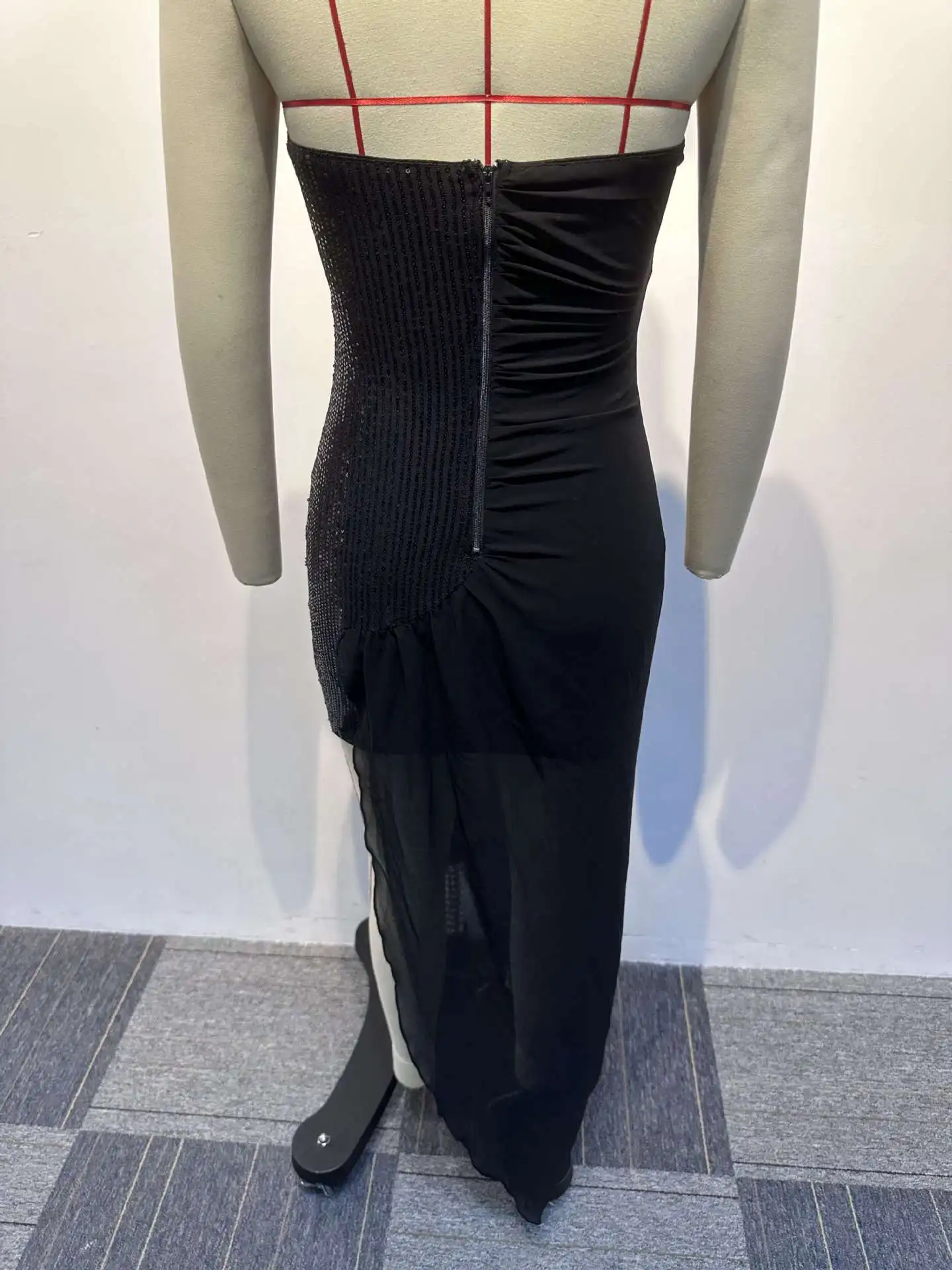 Cy900864 Modest Party Dress Sleeveless Irregular Hem Sequined Bodycon ...