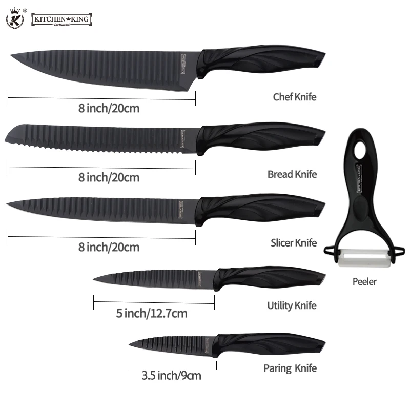 Kitchen King 6pcs Wave Corrugated Blade Kitchen Knife Set Gift Box ...