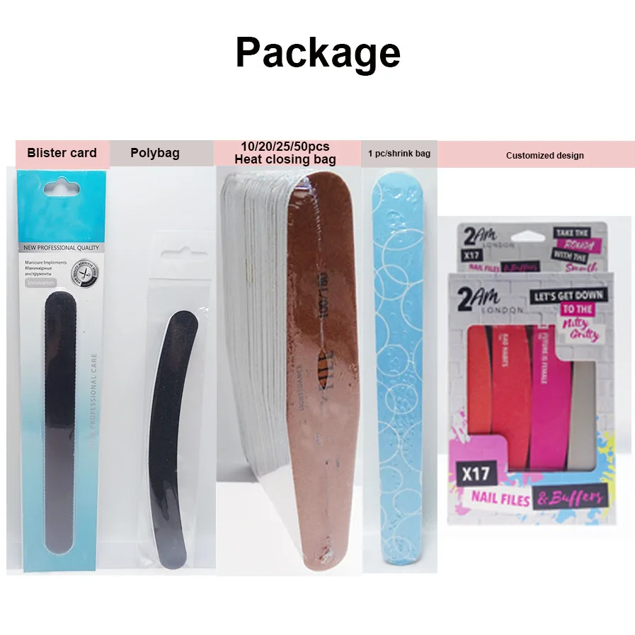 Factory Customized Logo Nail Files 100/180 Zebra Nail File Rectangle ...