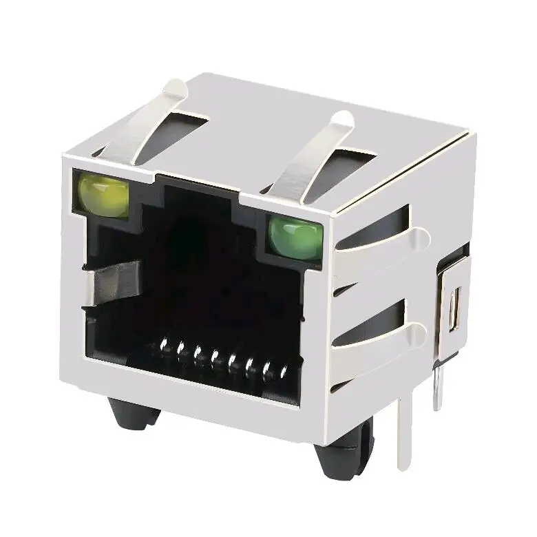 Ethernet Socket RJ45 Single Port LED Shielded PCB Connector