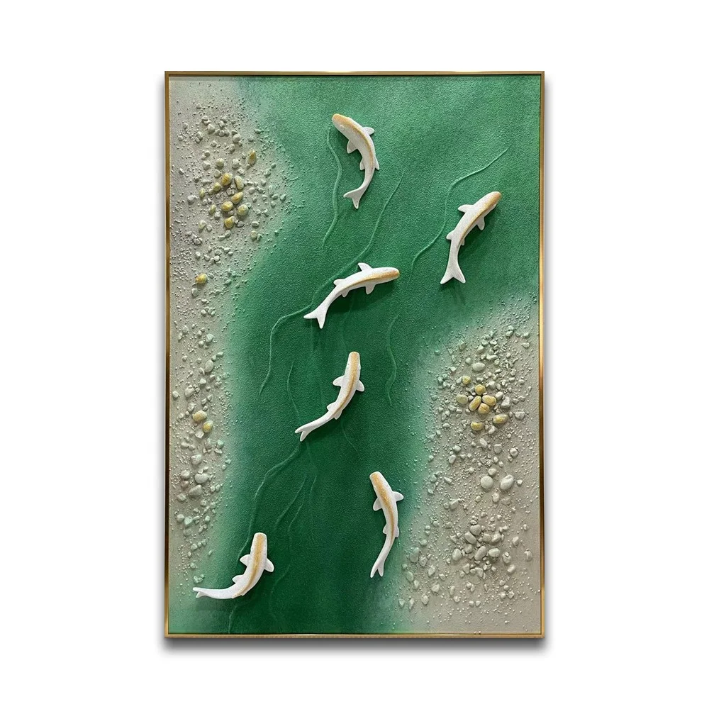 Alibaba.com: Gold Metal 3D Wall Sculpture Fish Swimming in Green River ...
