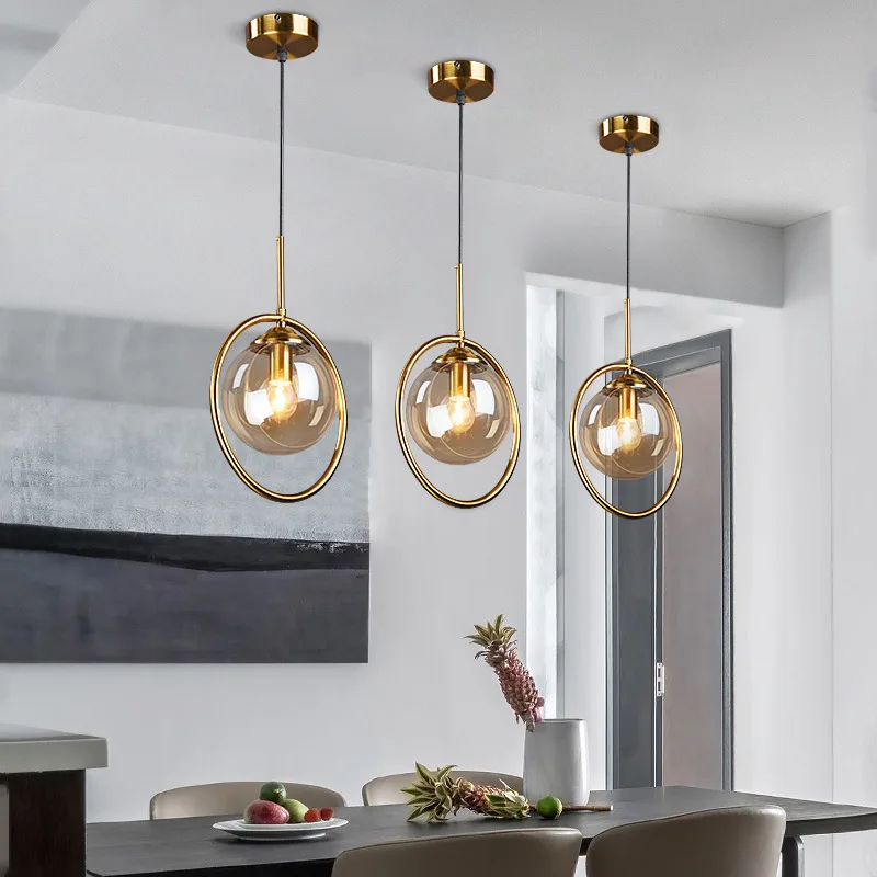 Modern Glass Globe LED Pendet Light Adjustable Simple Style Indoor ...