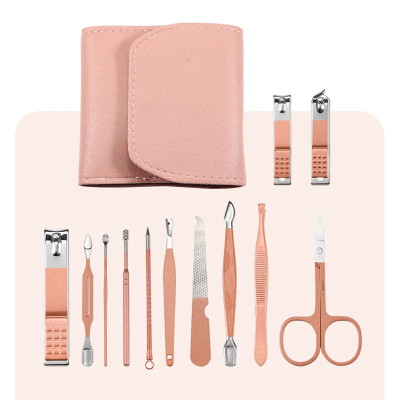 12 Pcs/set Rose Gold Personal Manicure Nail Tools Manicure Grooming Kit ...
