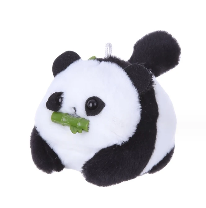 Panda eating bamboo pull string wagging tail doll key chain pendant ...