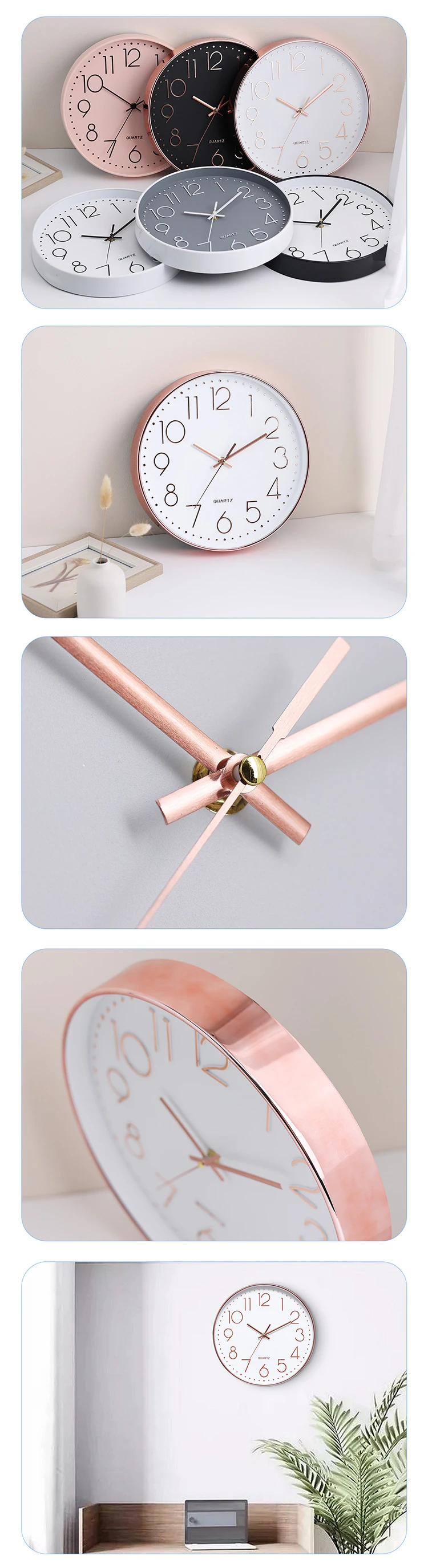 12inch Plastic Rose Gold Clock Silent Movement Modern Large 3D ...