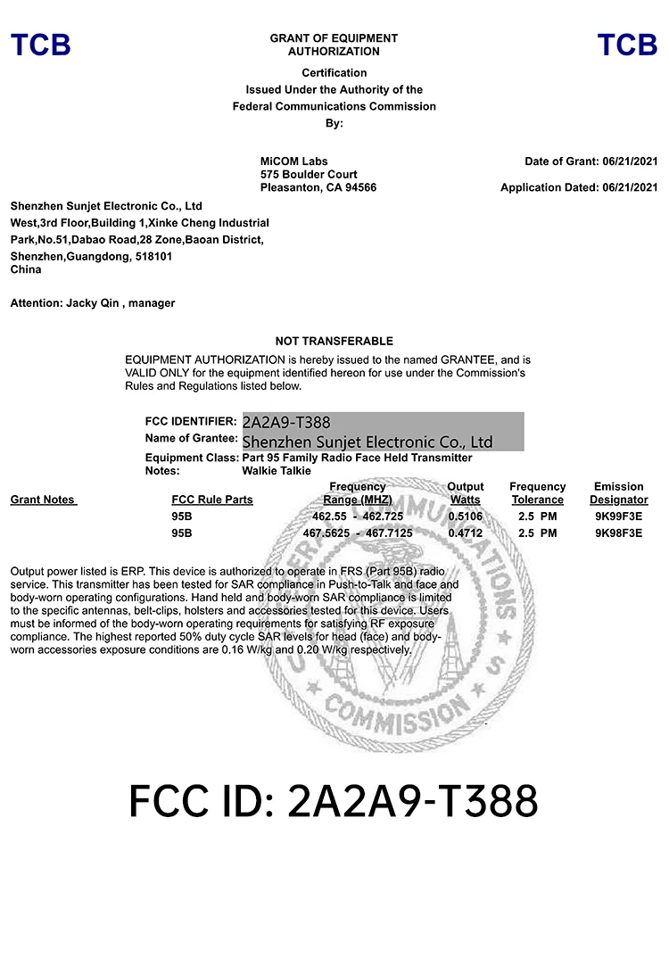 FCC Certificated High Quality 22 Channel 3 Km Walkie-Talkie for Kids