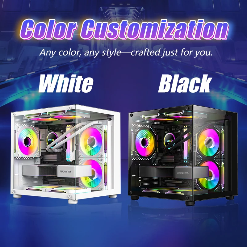 Custom White PC Case Chassis - M-ATX Gaming CPU Cabinet