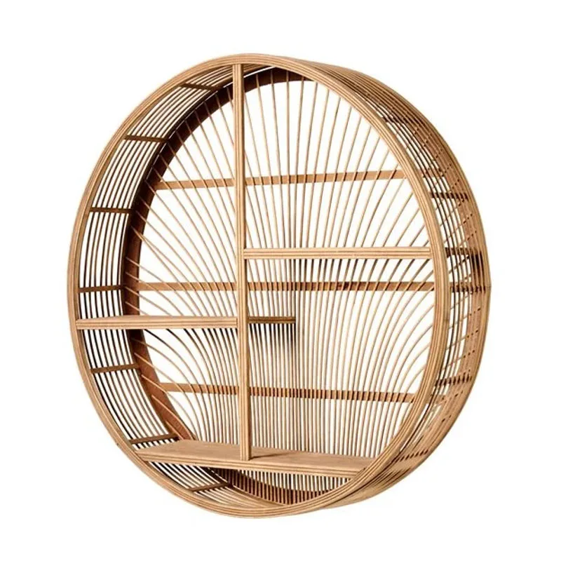 Hot Sale Boho Style Bamboo Wall Shelf Rattan Round Wall Shelf Vintage ...