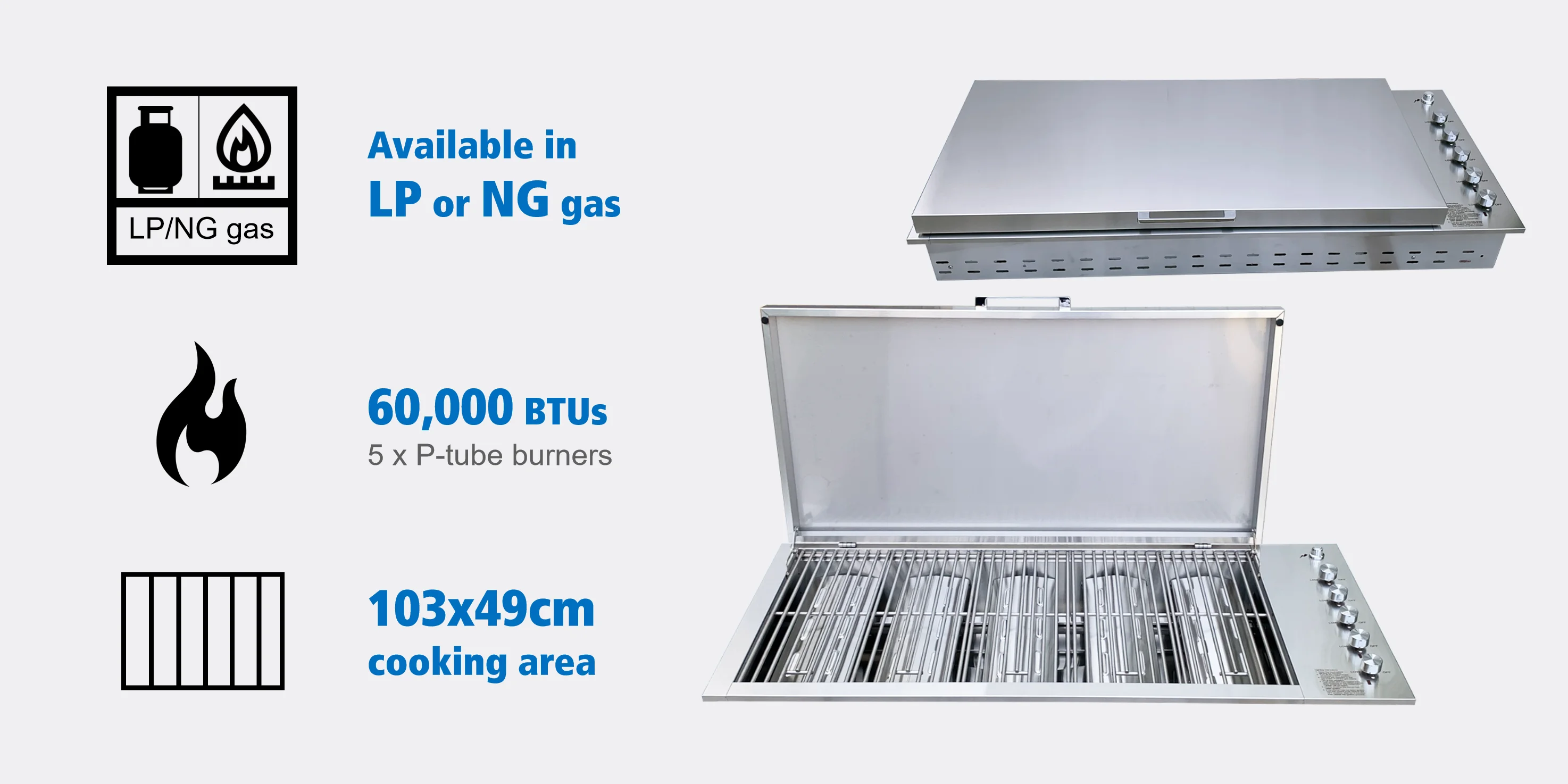 Outdoor Kitchen Stainless Steel Mini Drop in Table Top 5 burner Bbq Gas ...