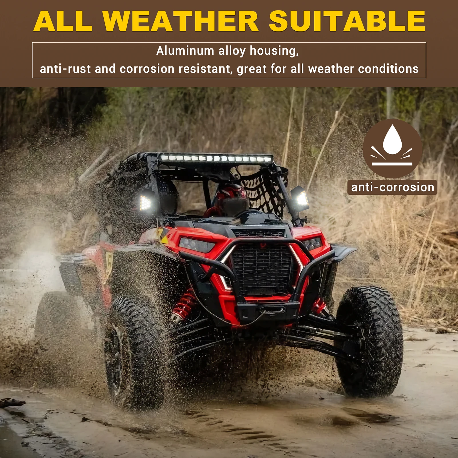 MICTUNING UTV RZR Side Rear View Mirrors Heavy-Duty Aluminum Rearview ...