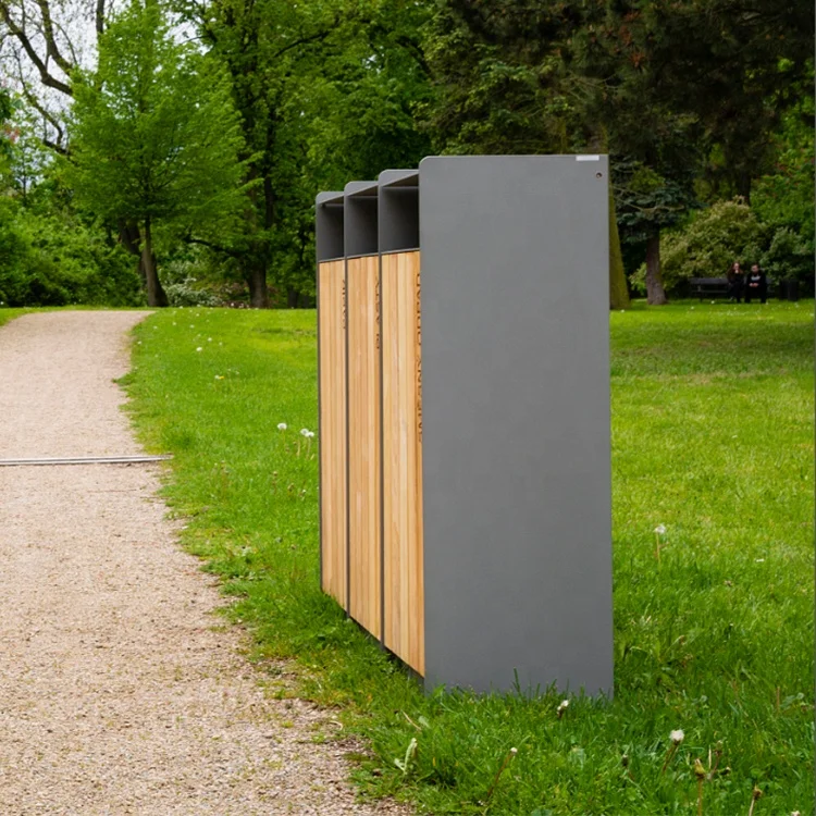 3 In 1 Metal Trash Bin Outdoor Recycle Garbage Container Street Trash ...